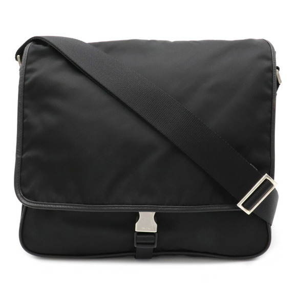 Prada | Bags | Prada Diagonal Nylon Leather Messenger Bag Nero Black ...